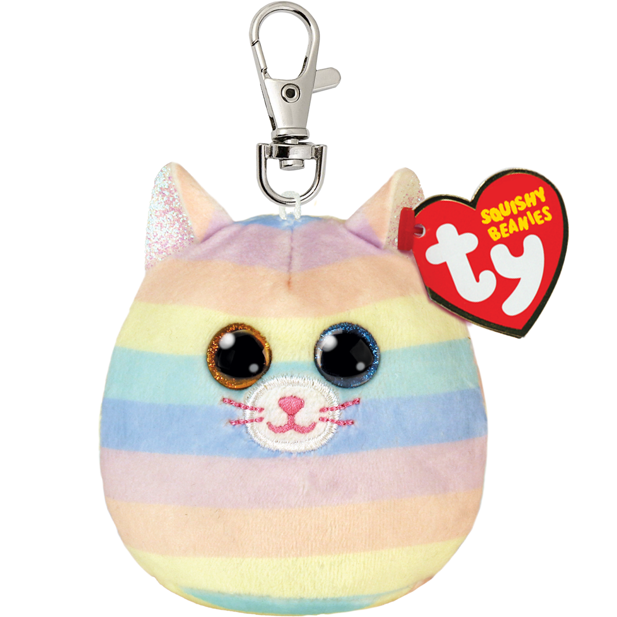 Ty Squishy Beanies Clip - Heather Pastel Striped Cat – Toyworld NZ