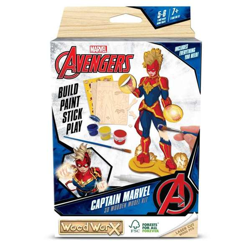 Colorific Wood Worx Marvel Avengers Captain Marvel 3D Wooden Model Kit ...