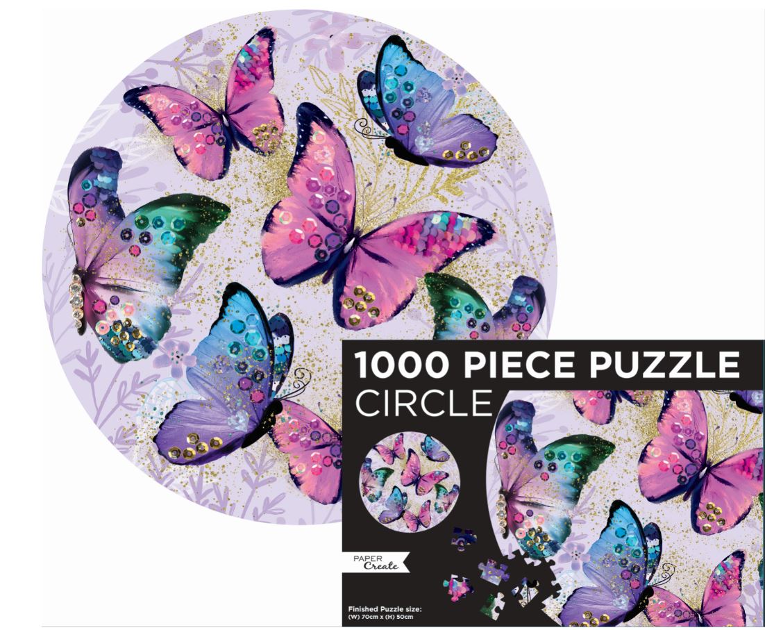 PAPER CREATE 1000 PIECE ROUND PUZZLE BUTTERFLIES – Toyworld NZ