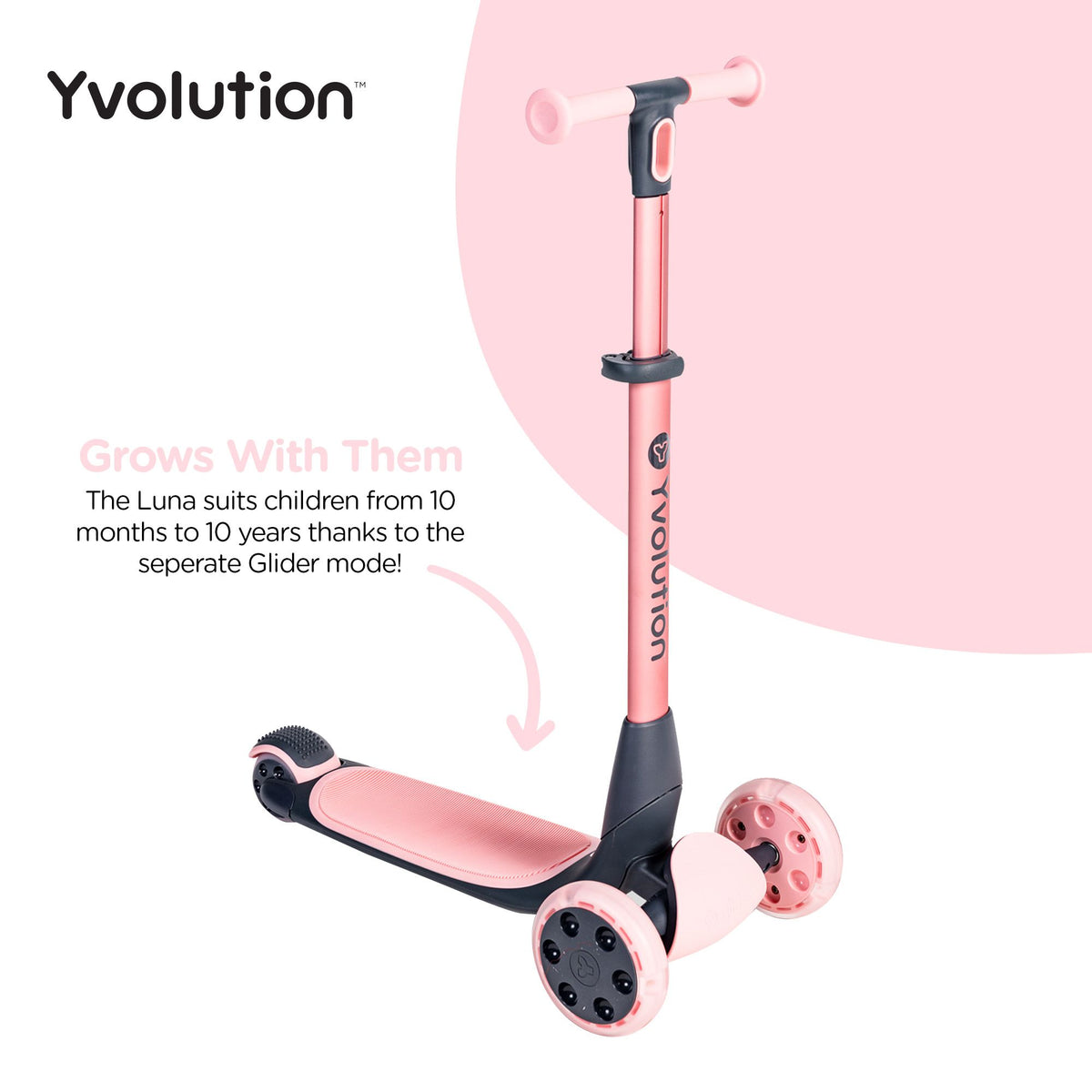 Yvolution Y Glider Luna 5In1 Kids Scooter Pink – Toyworld NZ